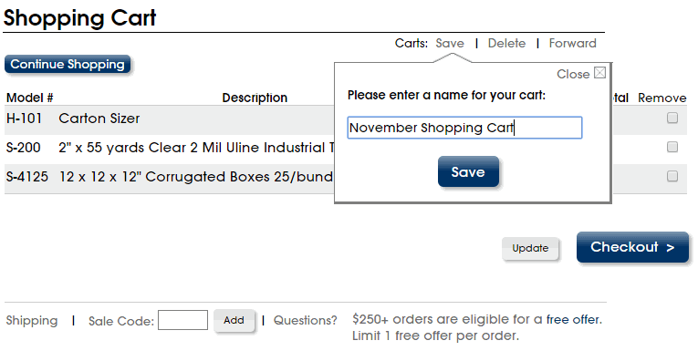 ULINE FAQ: How do I create or view a Saved Cart?